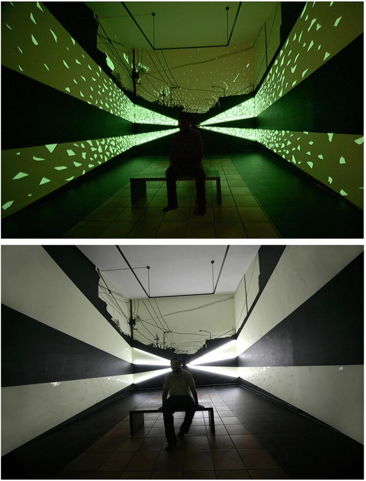 VOLUME BOOM, 2008, Mural, pintura acrilica, vinil luminiscente, sistema ...